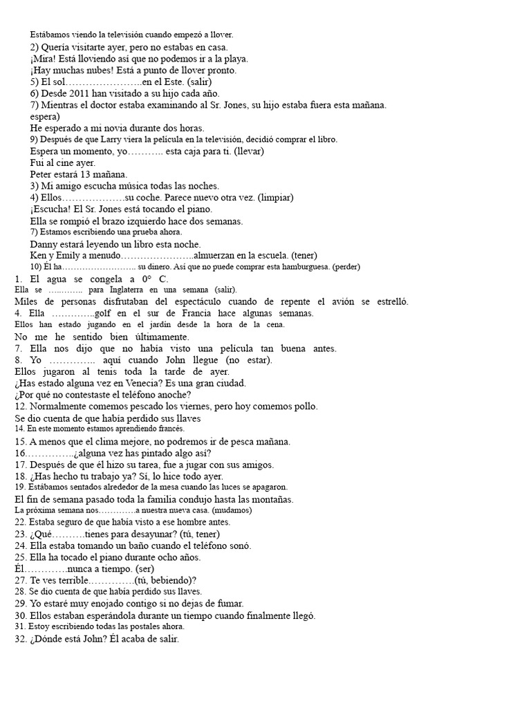 Ejercicios de Todos Los Tiempos Verbales | PDF | Verbo