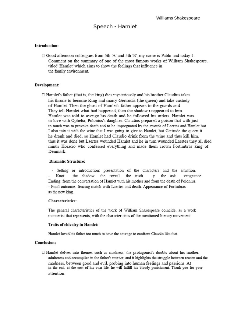 Hamlet's Speech - William Shakespeare | PDF | Hamlet | Shakespearean ...
