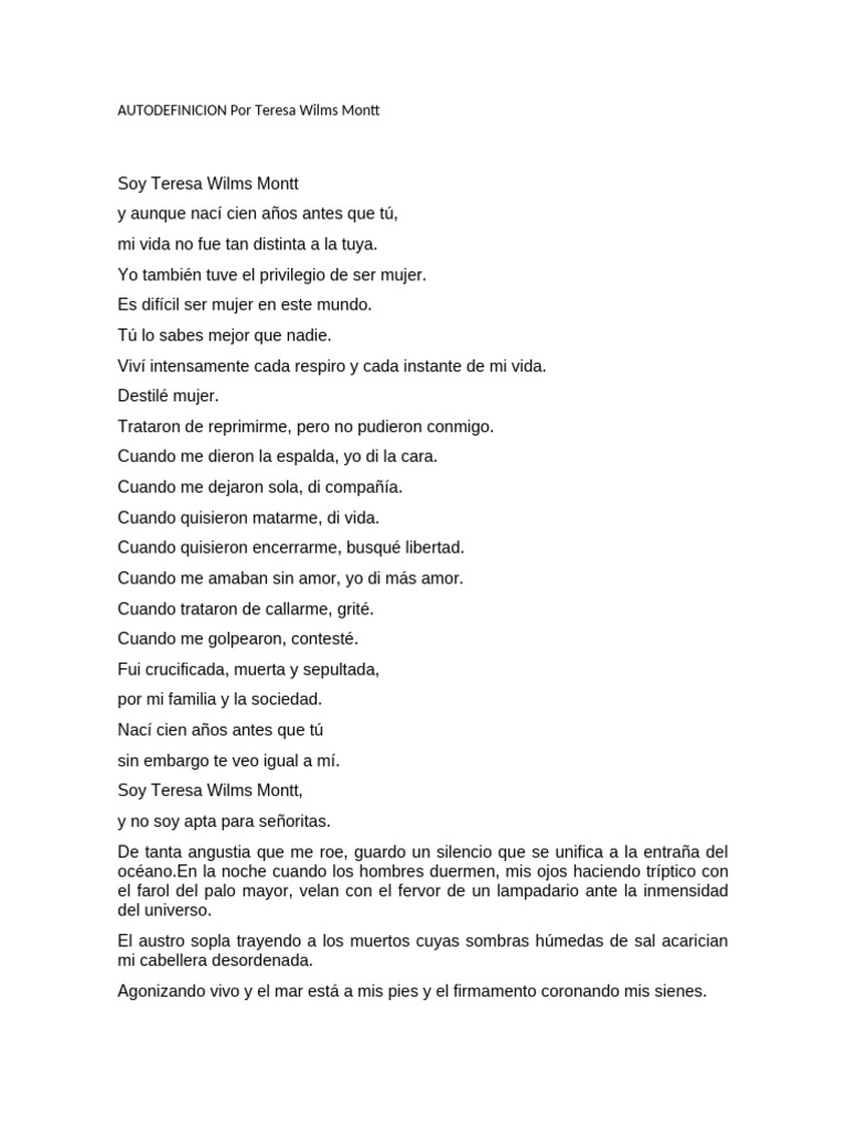Autodefinición de Teresa Wilms Montt | PDF