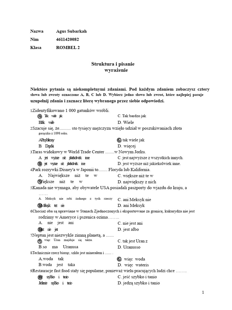 Agus Subarkah - 4611420082 - Zadanie TOEFL Struktura 4 | PDF