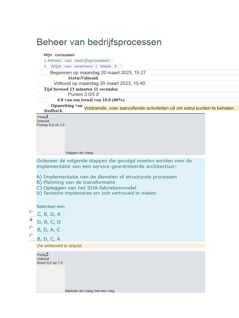 Examen Week 3 Beheer in Bedrijfsprocessen | PDF