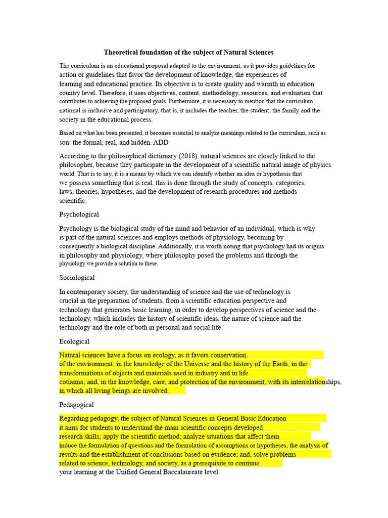Theoretical foundation of the subject of Natural Sciences | PDF ...