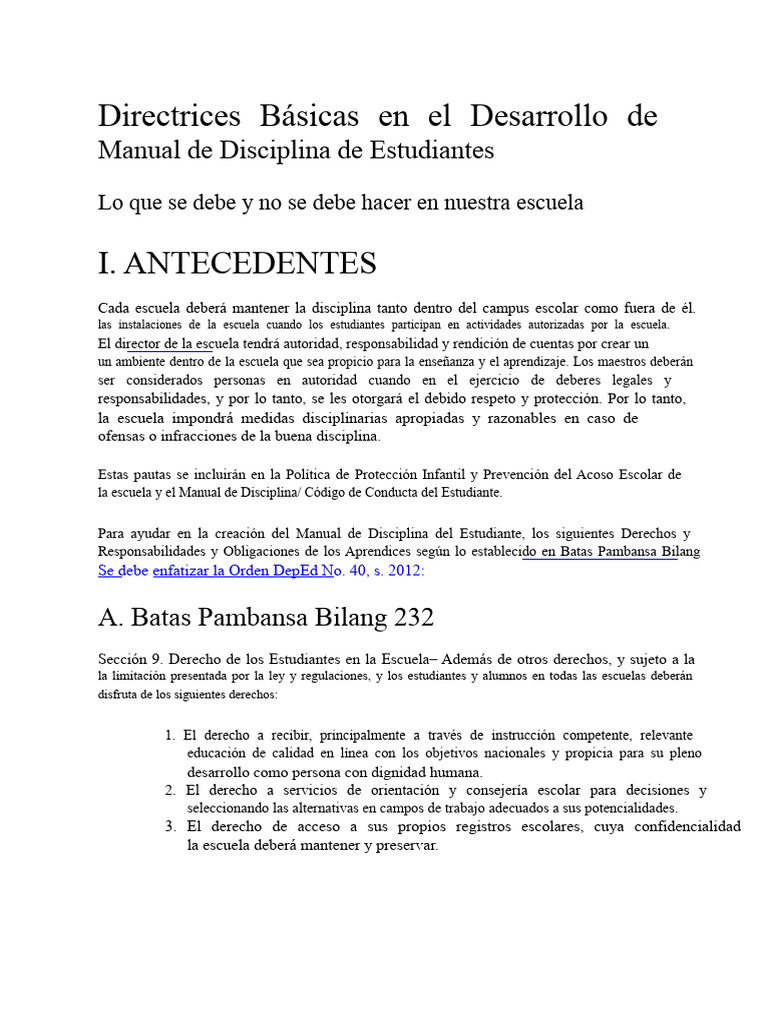 Manual de Disciplina Escolar Estudiantil | PDF | Disciplinas | Escuelas