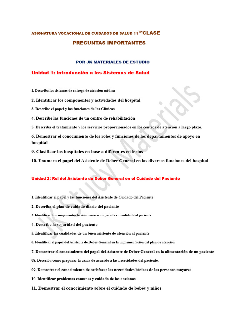 Cuidado de La Salud 11° Grado | PDF | Hospital | Cuidado de la salud