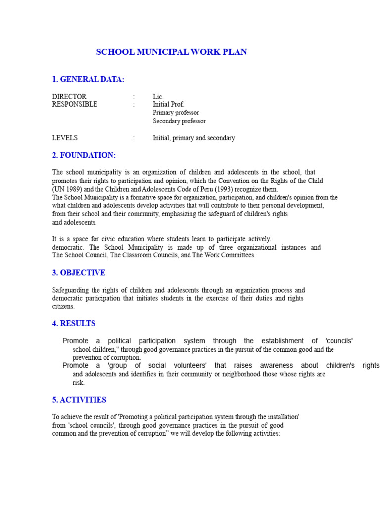School Municipality Work Plan Overview | PDF | Elections | Voting
