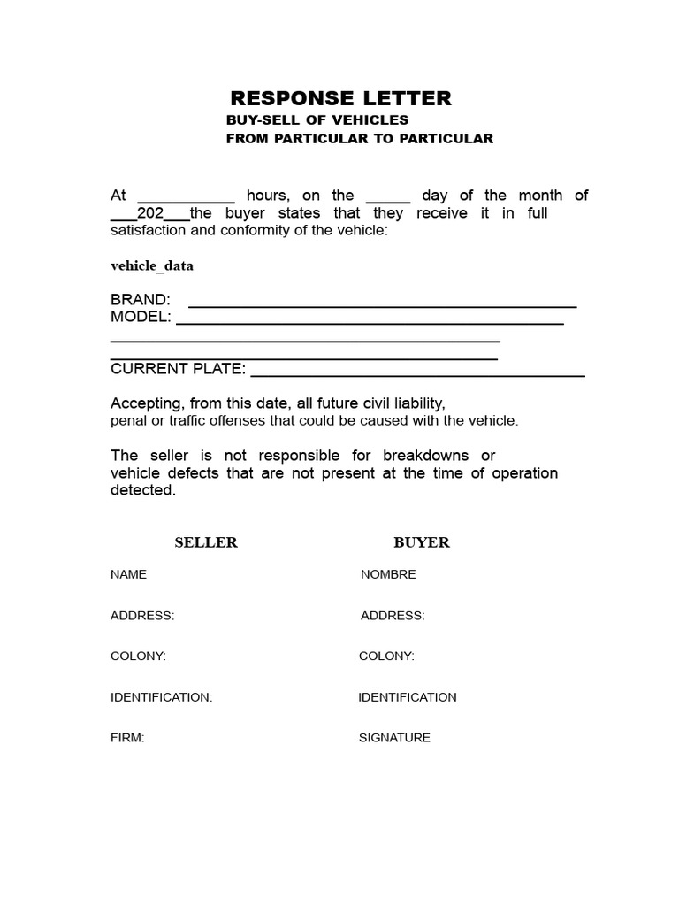 Vehicle Liability Acceptance Letter | PDF