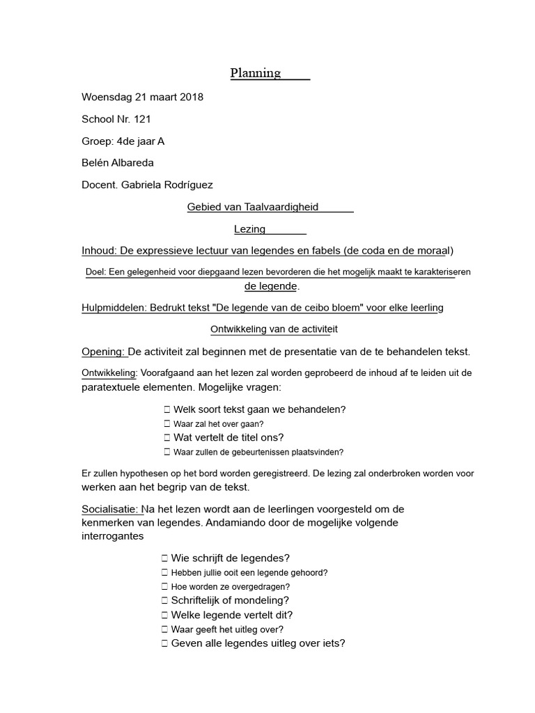 Didactische Planning Voor 3e Jaar Basisschool. Inhoud: Expressief Lezen ...