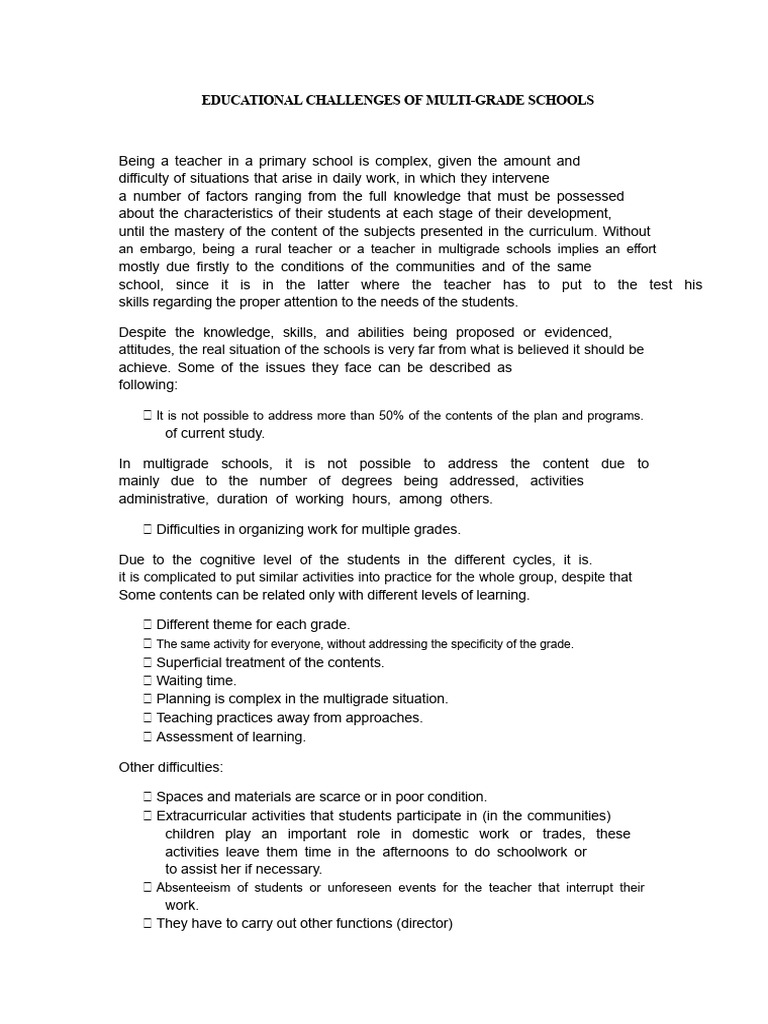 Educational Challenges of Multigrade Schools | PDF