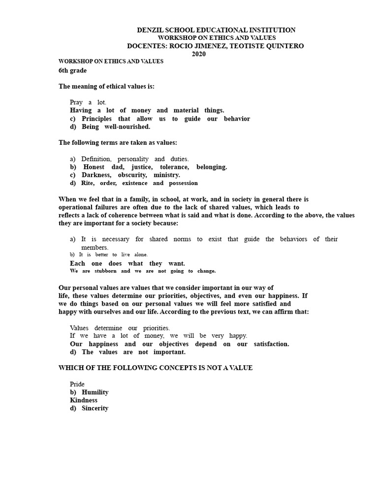 Workshop On Ethics and Values | PDF | Value (Ethics) | Morality