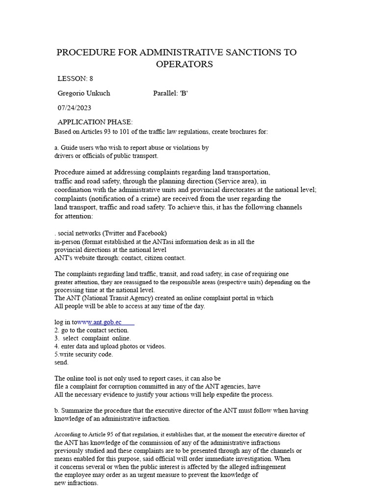 Procedure For Administrative Sanctions Against Operators | PDF ...