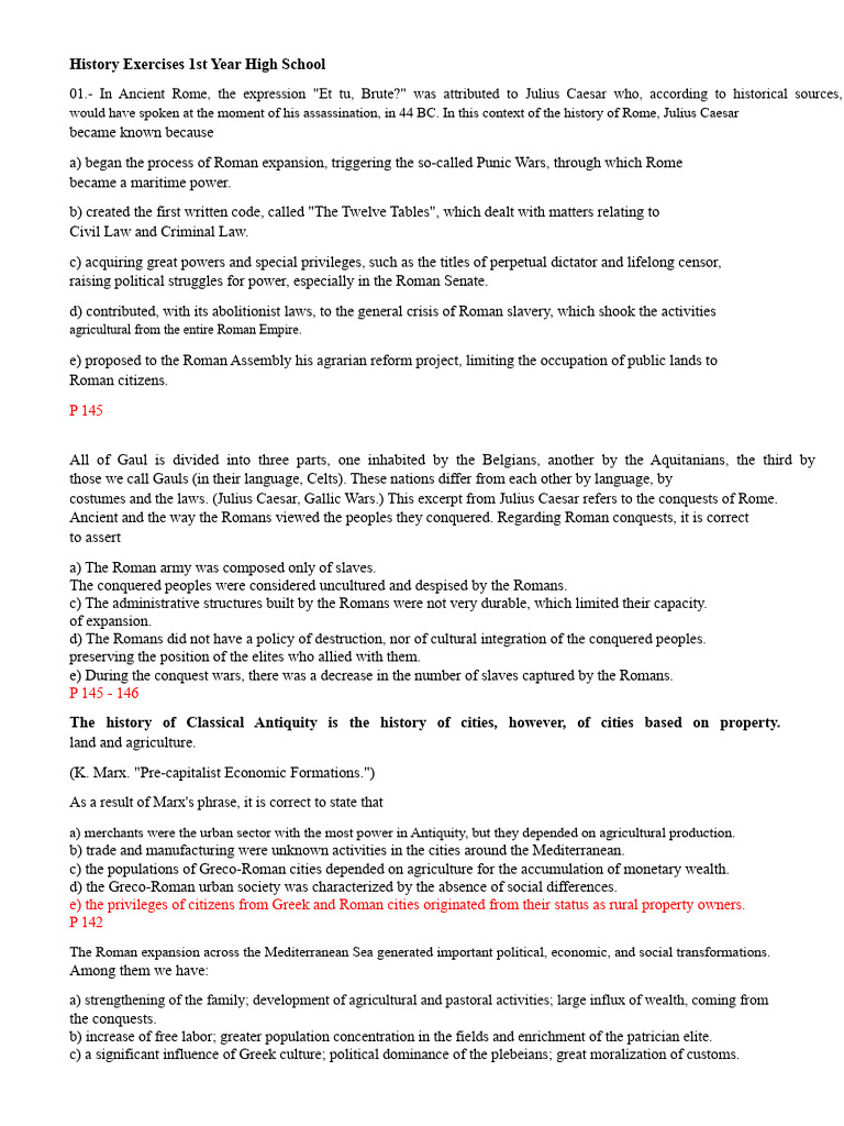 History Exercises 1st Year High School Ancient Rome | PDF | Ancient ...