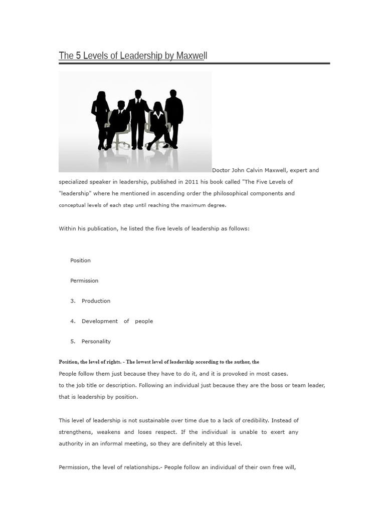 Maxwell's 5 Levels of Leadership Explained | PDF | Leadership ...