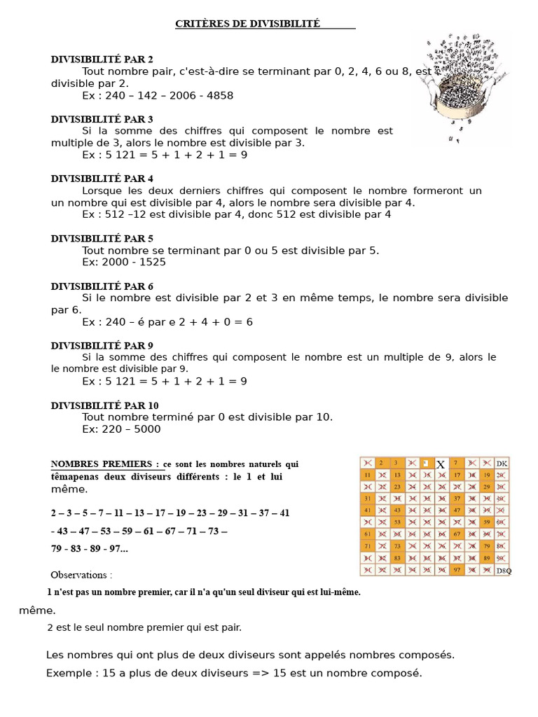 Critères de Divisibilité | PDF | Nombre premier | Mathématiques ...