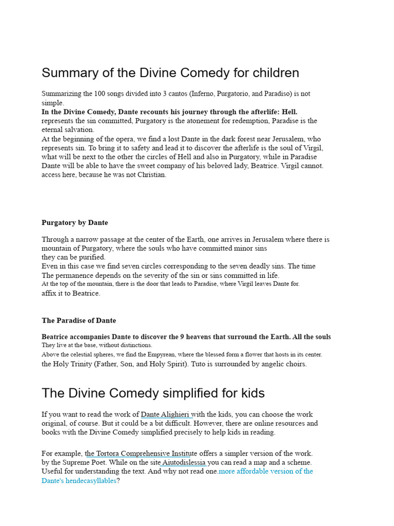 Summary of The Divine Comedy For Children | PDF