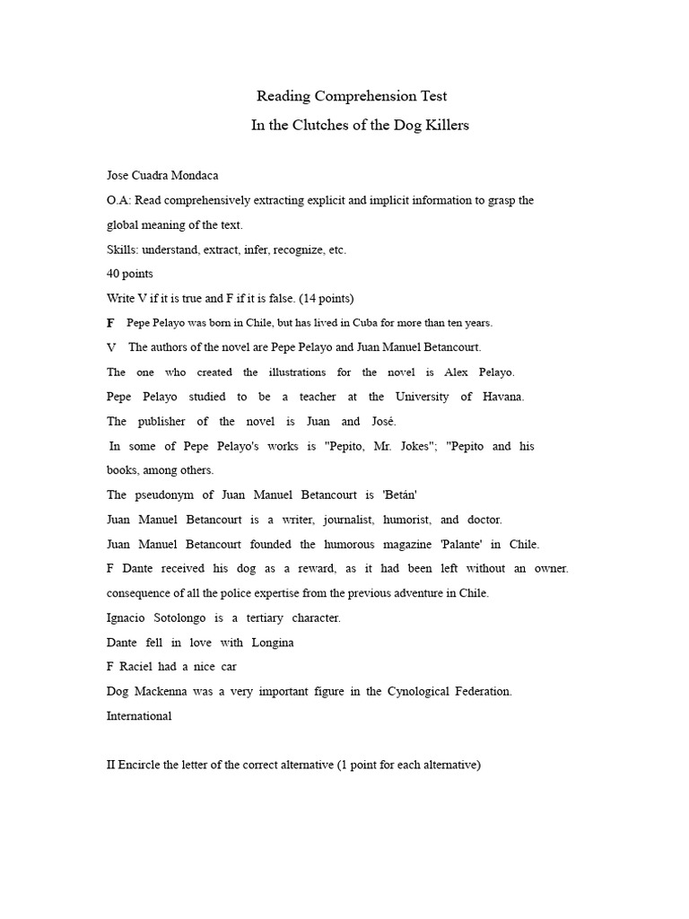 Reading Comprehension: Dog Killers Test | PDF | Reading Comprehension