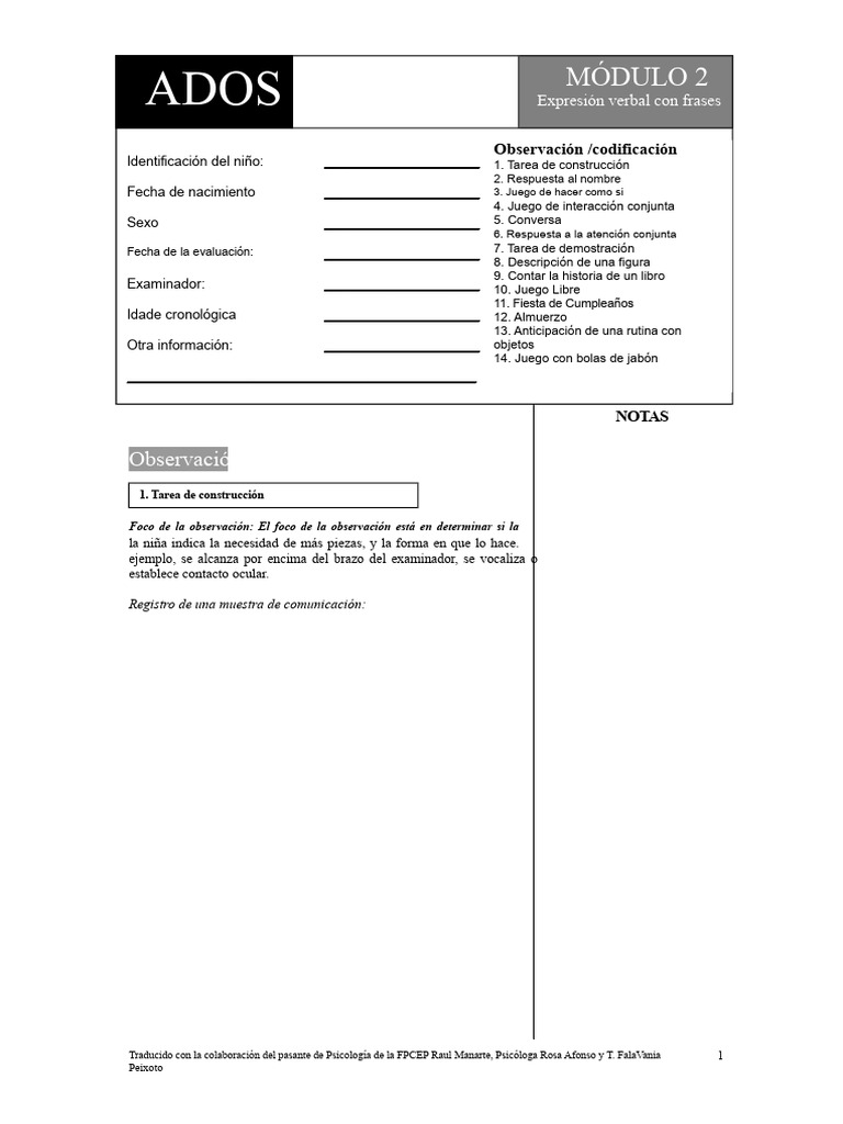 Evaluación de Comunicación Infantil ADOS | PDF | Comunicación | Autismo