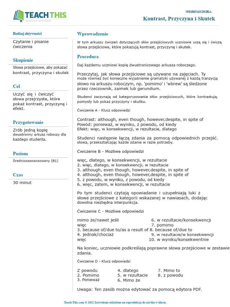 Kontrast, Przyczyna I Skutek | PDF