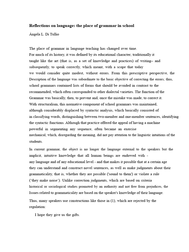 Reflections On Language The Place of Grammar in School | PDF | Grammar ...