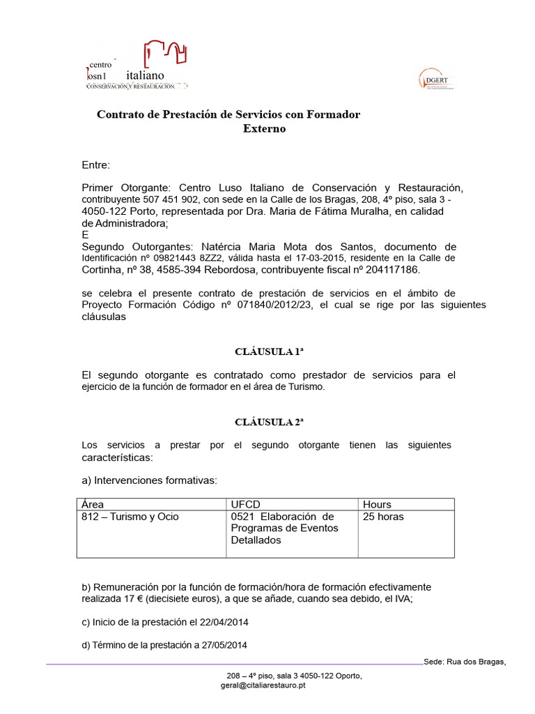 Contrato de Servicios de Formación en Turismo | PDF