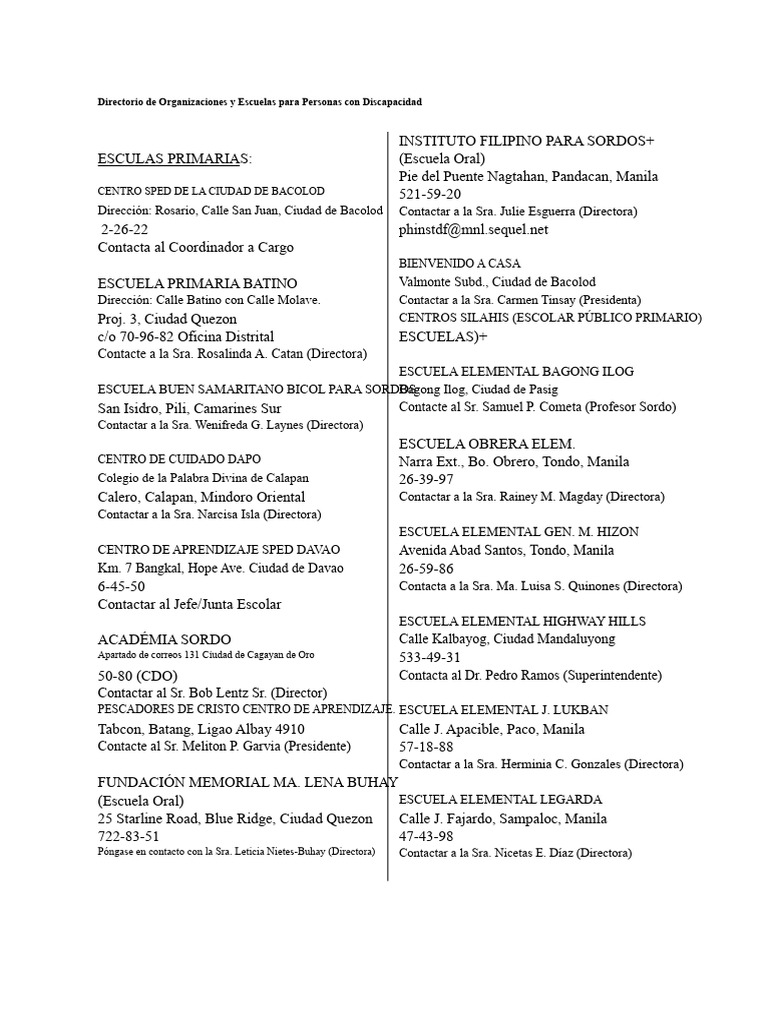 Directorio de Organizaciones y Escuelas para Personas Con Discapacidad ...