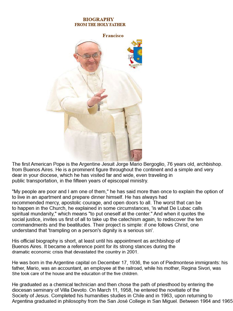 Biography of Pope Francis: Life & Mission | PDF | Pope Francis | Pope