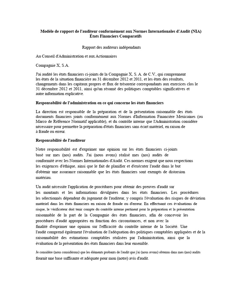 Rapport d'Audit des États Financiers 2012 | PDF | Audit | Dépréciation