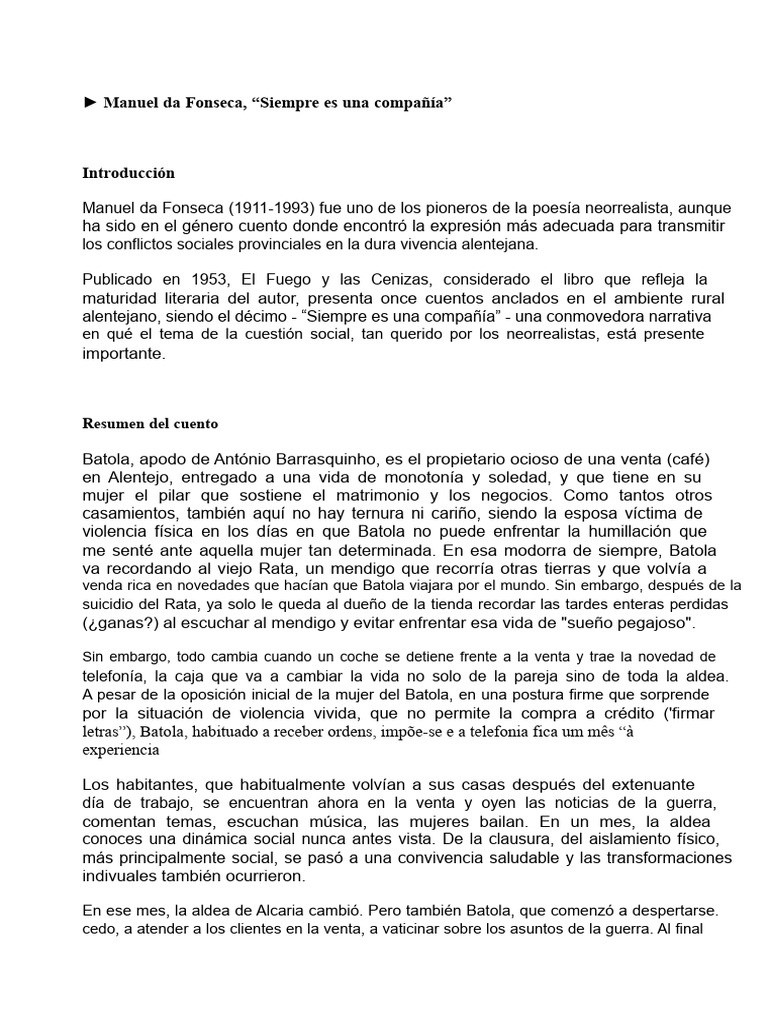 Análisis Del Cuento Siempre Es Una Compañía | PDF
