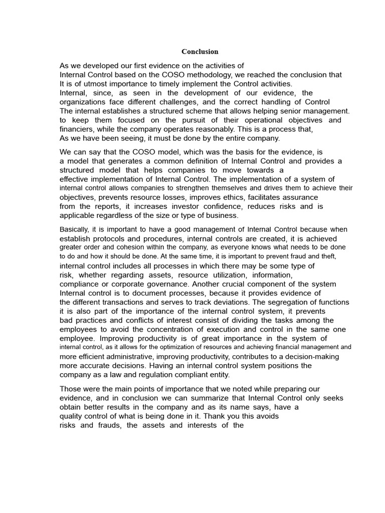 Conclusion Internal Control | PDF | Internal Control | Business