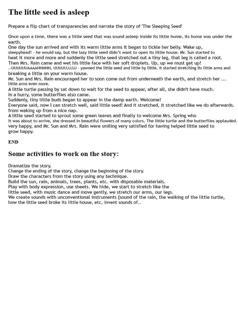Story of The Sleepy Seed | PDF