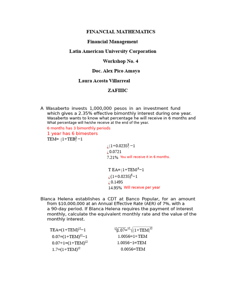 Workshop 4 Financial Mathematics | PDF | Interest | Financial Services