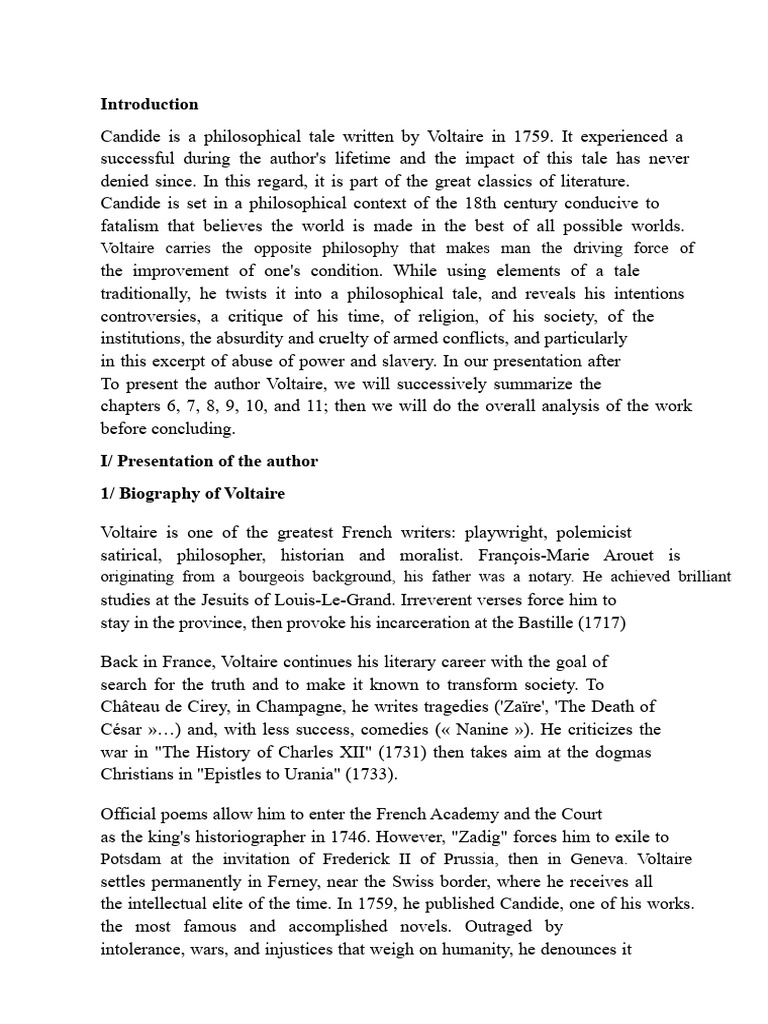 Presentation of Candide Chapters 6 To 11 | PDF | Candide | Voltaire