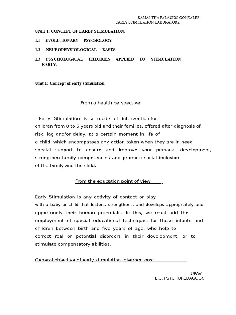Early Stimulation Concepts and Programs | PDF | Educational Psychology ...