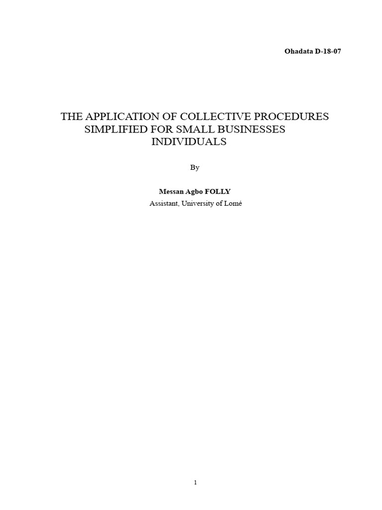 The Application of Simplified Collective Procedures To Small Individual ...