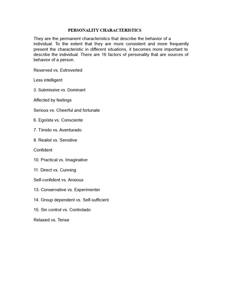 Characteristics of Personality | PDF | Extraversion And Introversion | Mind