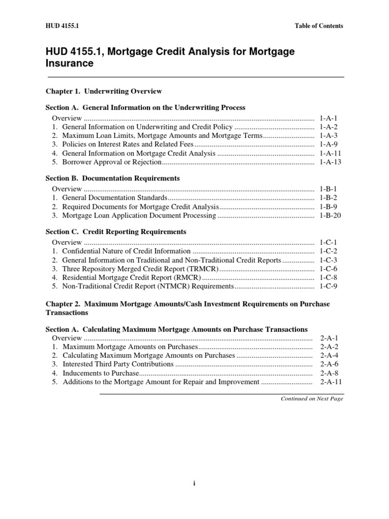 HUD 4155.1 Mortgage Credit Analysis Guide | PDF | Loan To Value Ratio ...