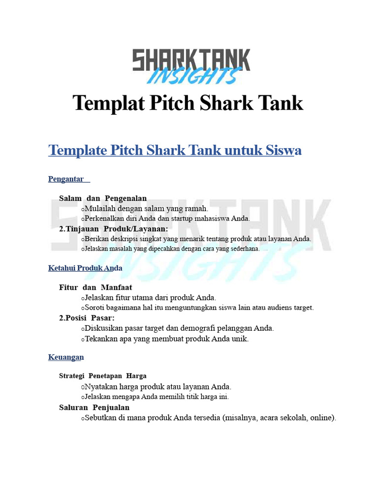 Template Pitch Shark Tank Efektif | PDF