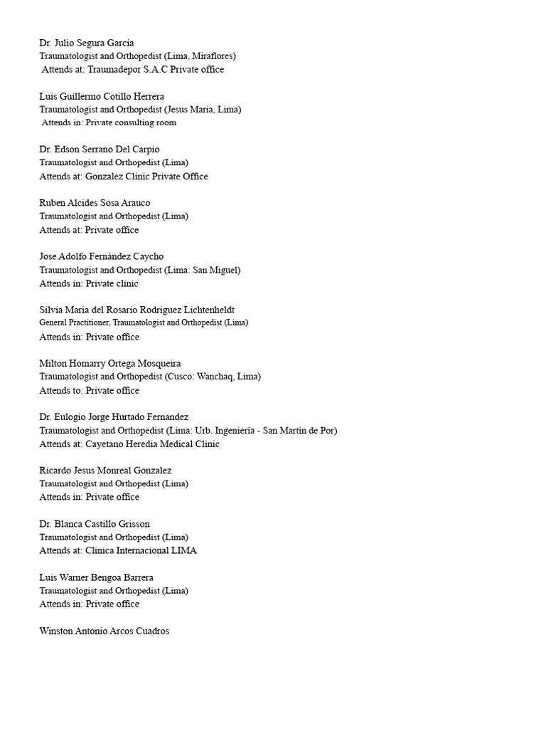 List of Traumatology Doctors 2 | PDF | Lima | Surgery