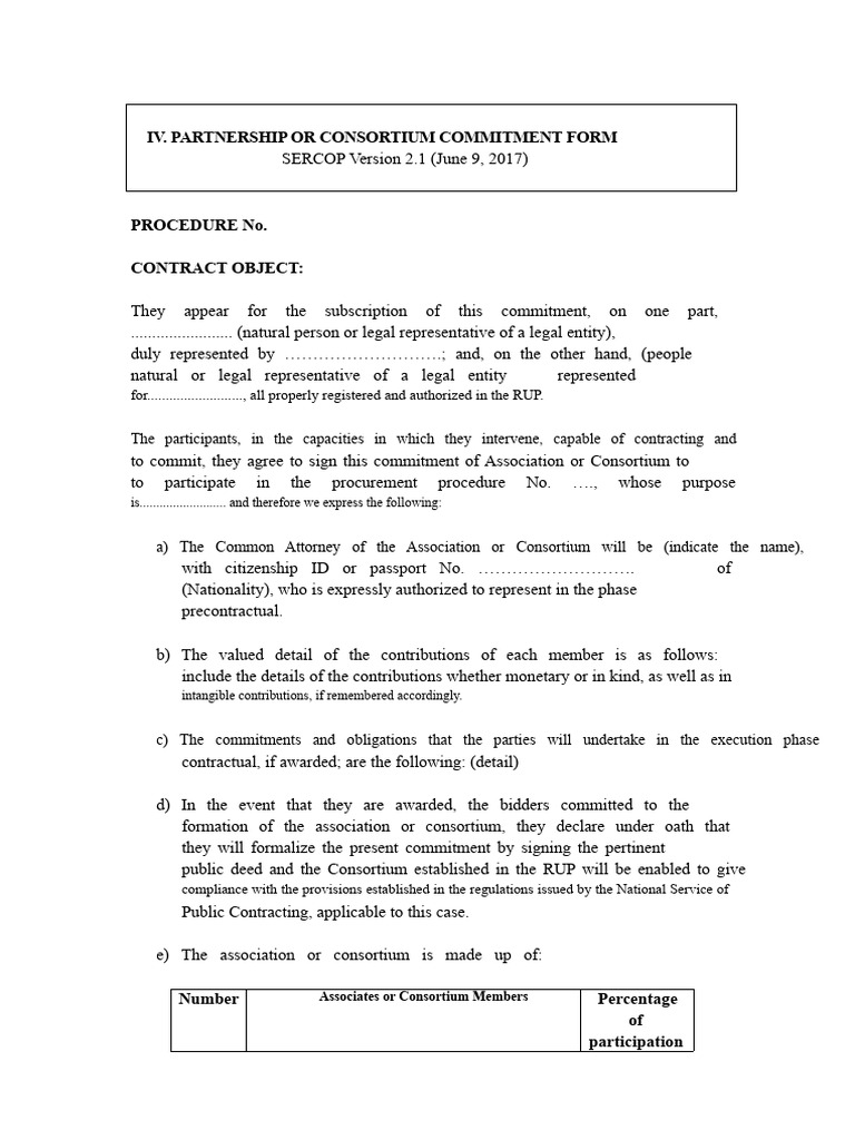 Partnership or Consortium Commitment Form Special Regime2 | PDF ...