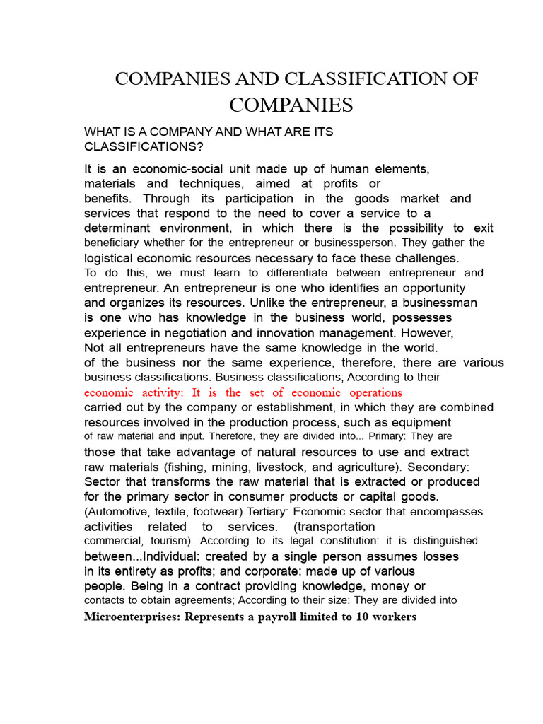 Classification of Companies Summary | PDF | Entrepreneurship | Private ...