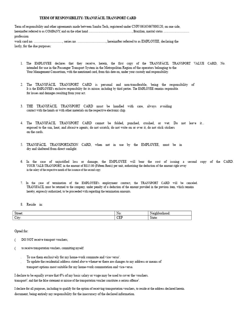 Declaration of Option For Receiving Transportation Voucher | PDF | Salary