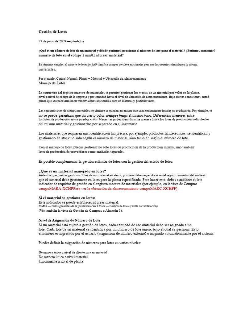 Gestión Eficiente de Lotes en SAP | PDF | Logística | Almacén