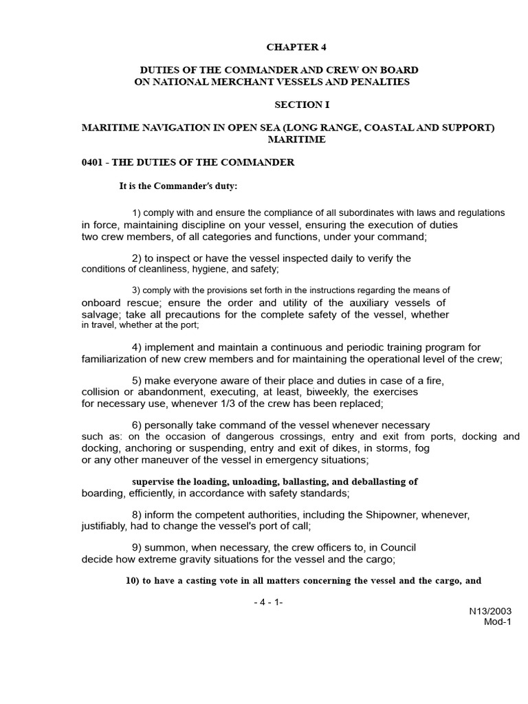 Duties of The Commander and Crew Onboard | PDF | Shipping
