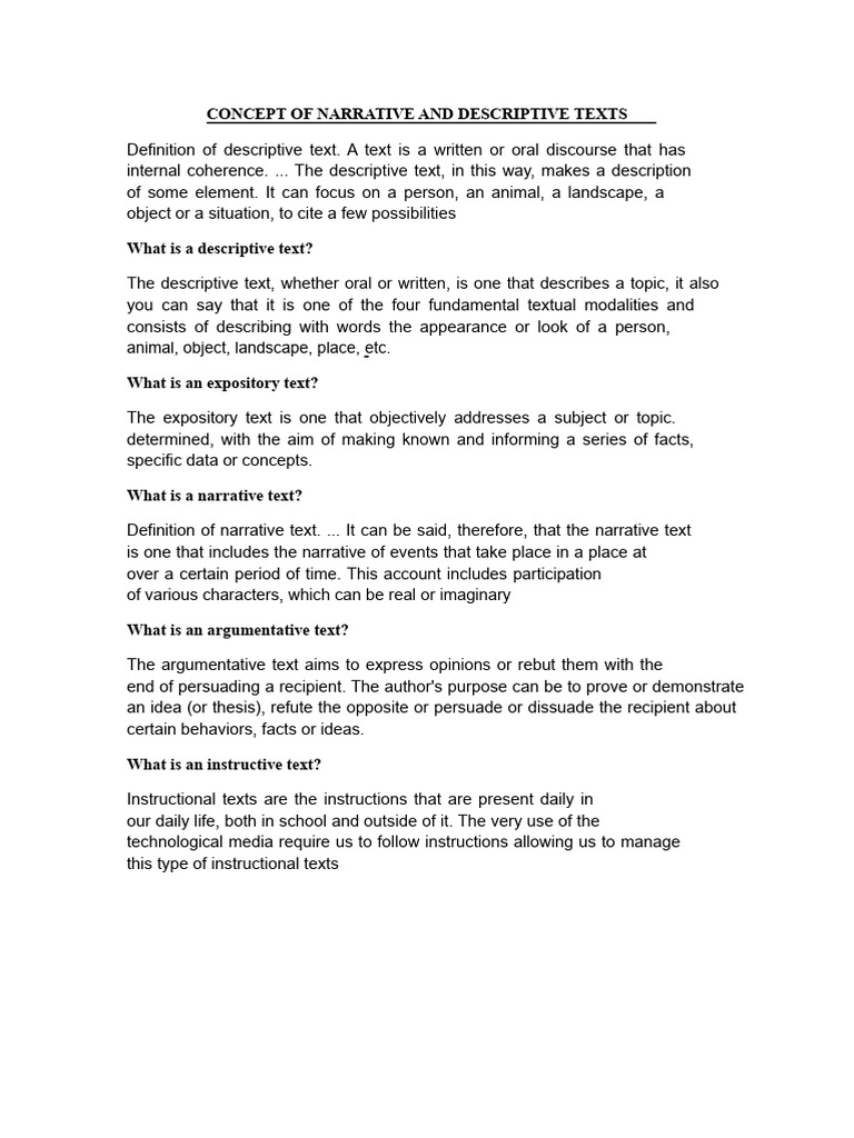 Concept of Narrative and Descriptive Texts | PDF