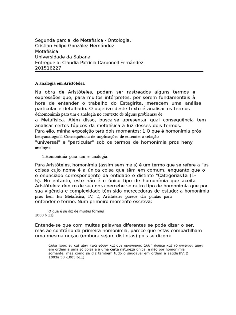 A Homonia Pros Hen em Aristóteles Parcial 2. | PDF | Metafísica ...