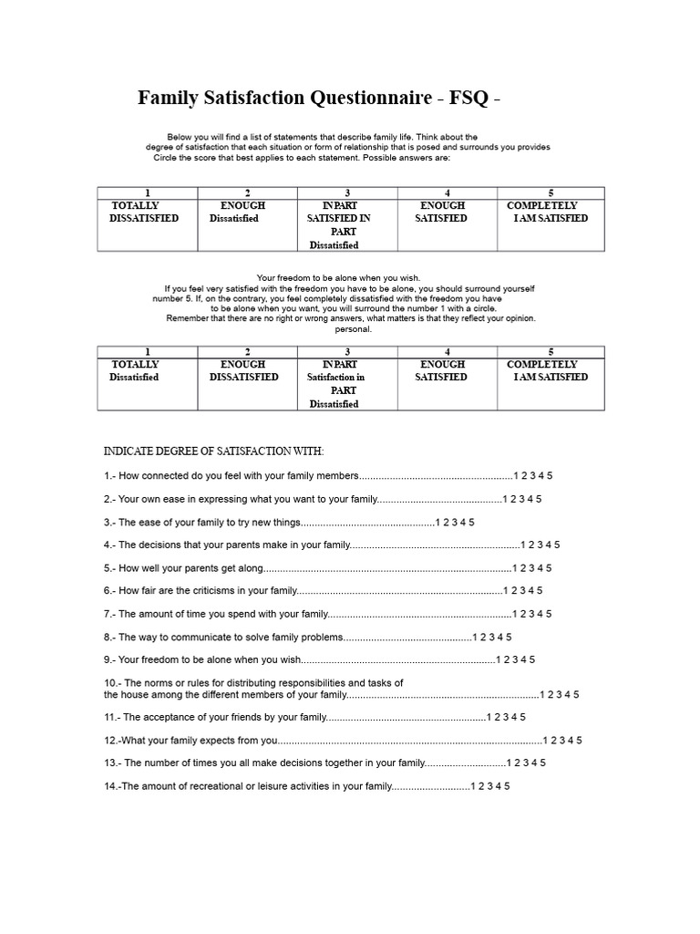 Family Satisfaction Questionnaire | PDF
