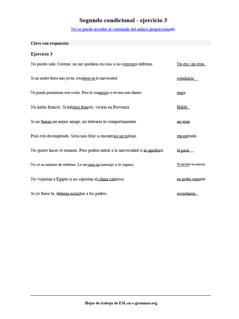 Ejercicio 3 Clave Del Segundo Condicional PDF | PDF