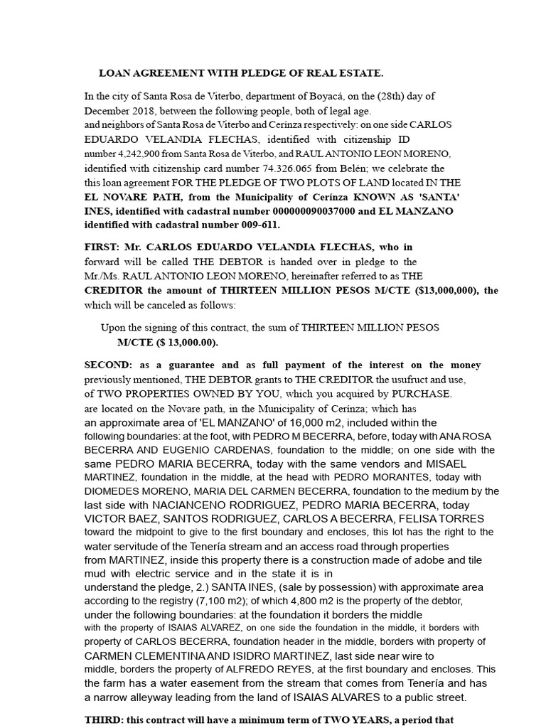 Loan Agreement with Real Estate Pledge | PDF | Loans | Creditor