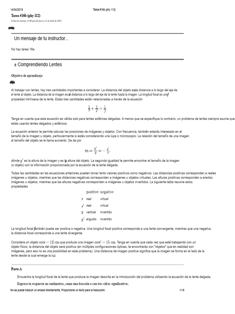 Tarea #16b (Phy 112) Soluciones | PDF | Óptica | Ligero