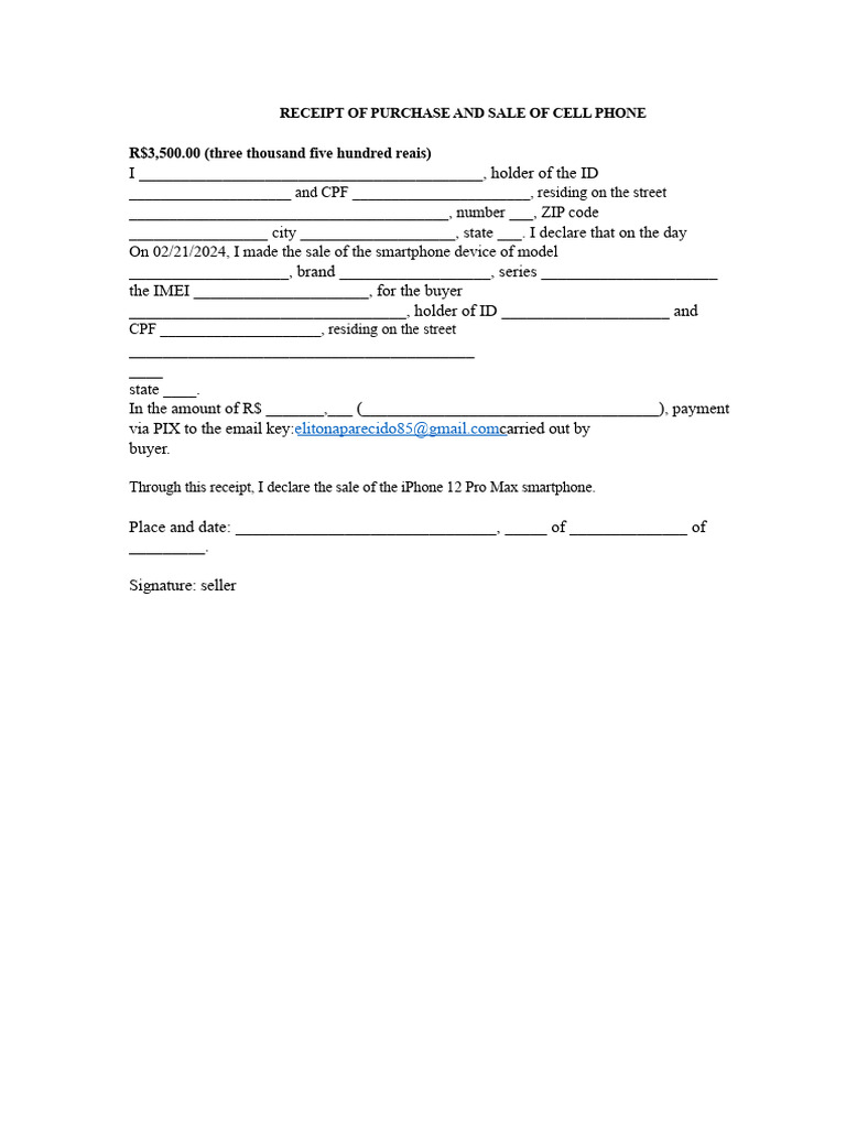 Receipt For Purchase and Sale of Iphone 2 | PDF