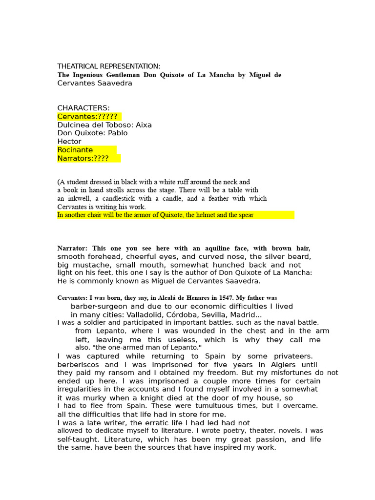 Theatrical Script - Don Quixote | PDF | Don Quixote | Miguel De Cervantes